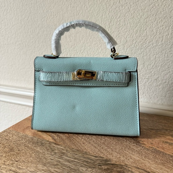 House of Hello | Bags | House Of Hello Epsom Blue Leather Gold Satchel ...